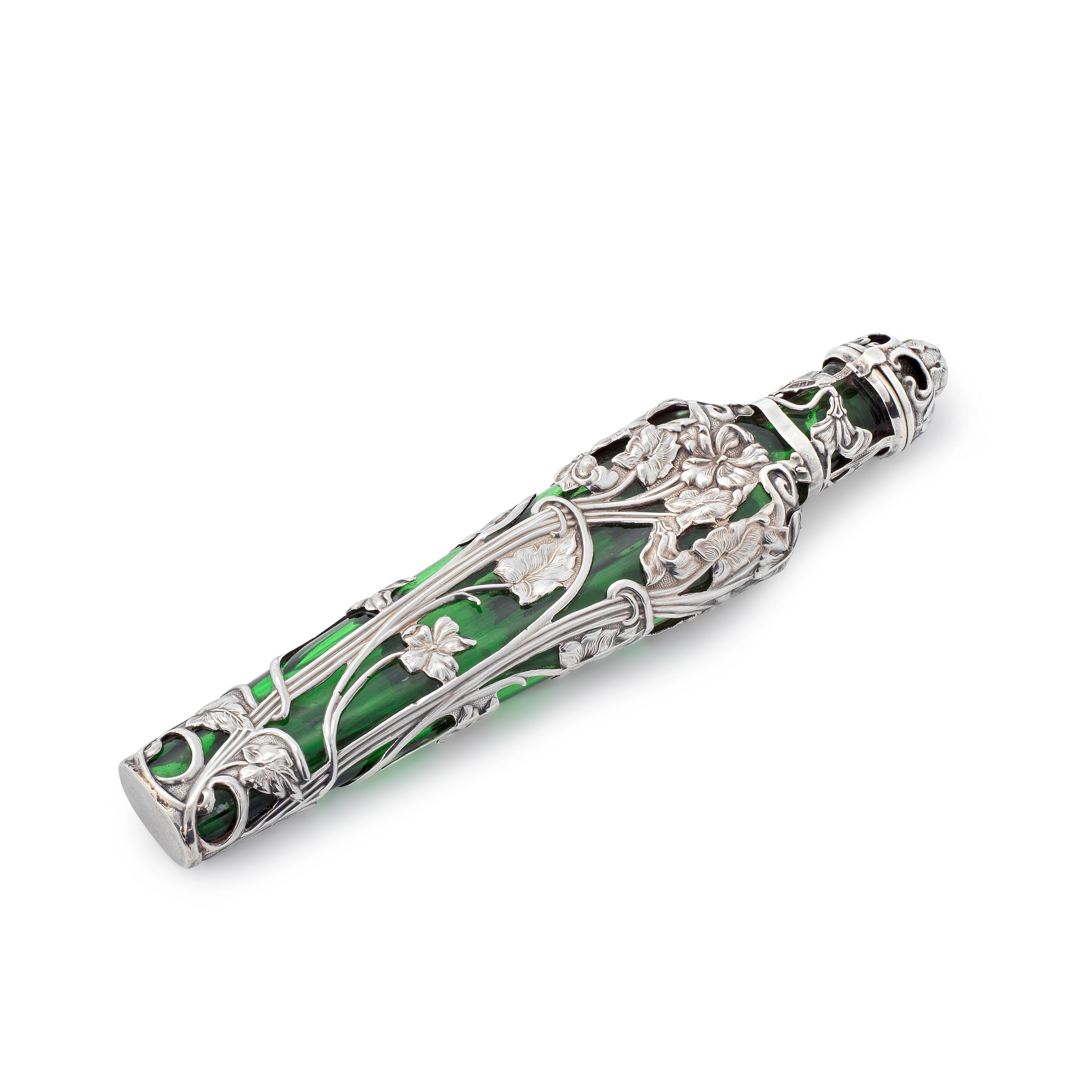 Bonhams : An Art Nouveau silver-mounted green scent bottle Samuel Jacob ...