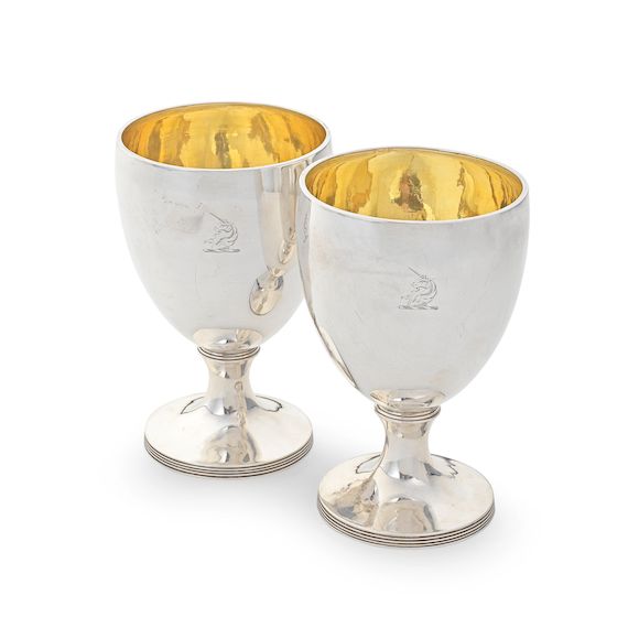 Bonhams : A pair of George III silver wine goblets possibly William ...