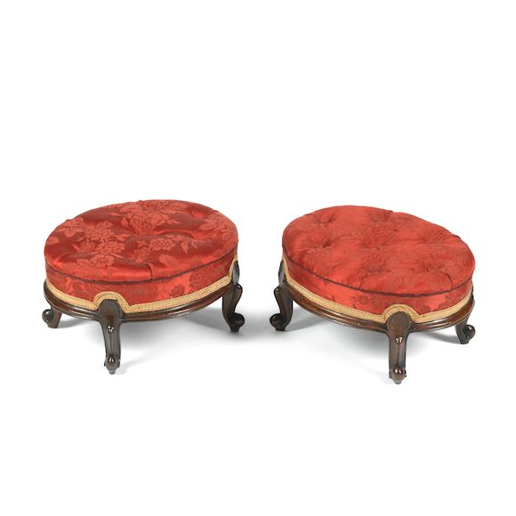 Bonhams : A pair of mid Victorian walnut oval foot stools of diminutive ...