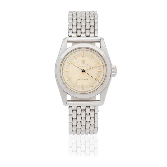 Bonhams : Rolex. A stainless steel manual wind bracelet watch Oyster ...