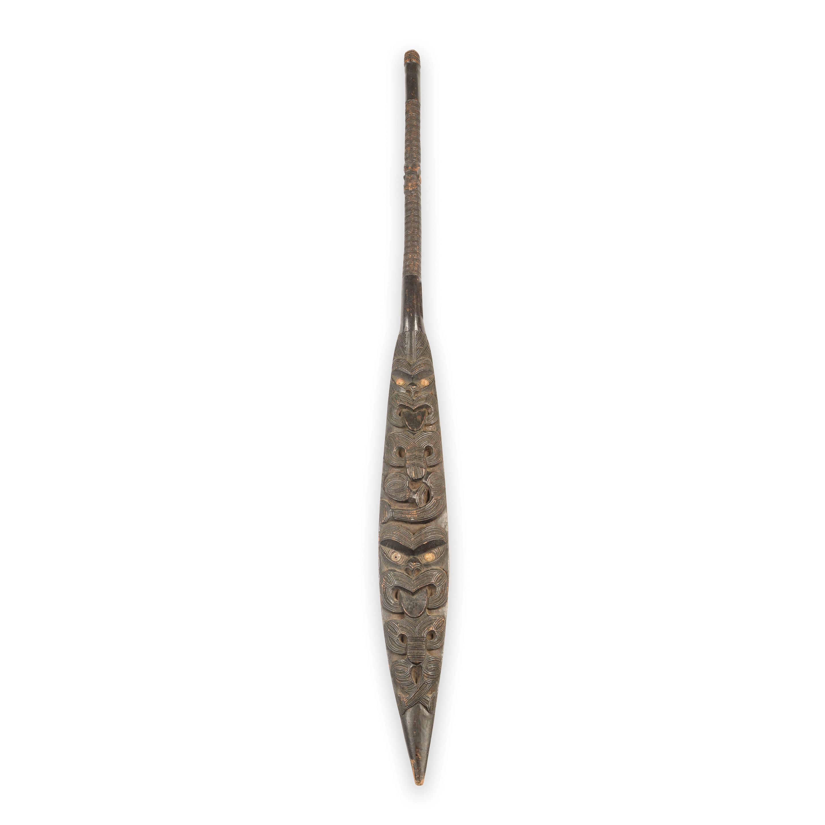 Bonhams : A carved and stained wood Maori paddle (hoe) probably early ...