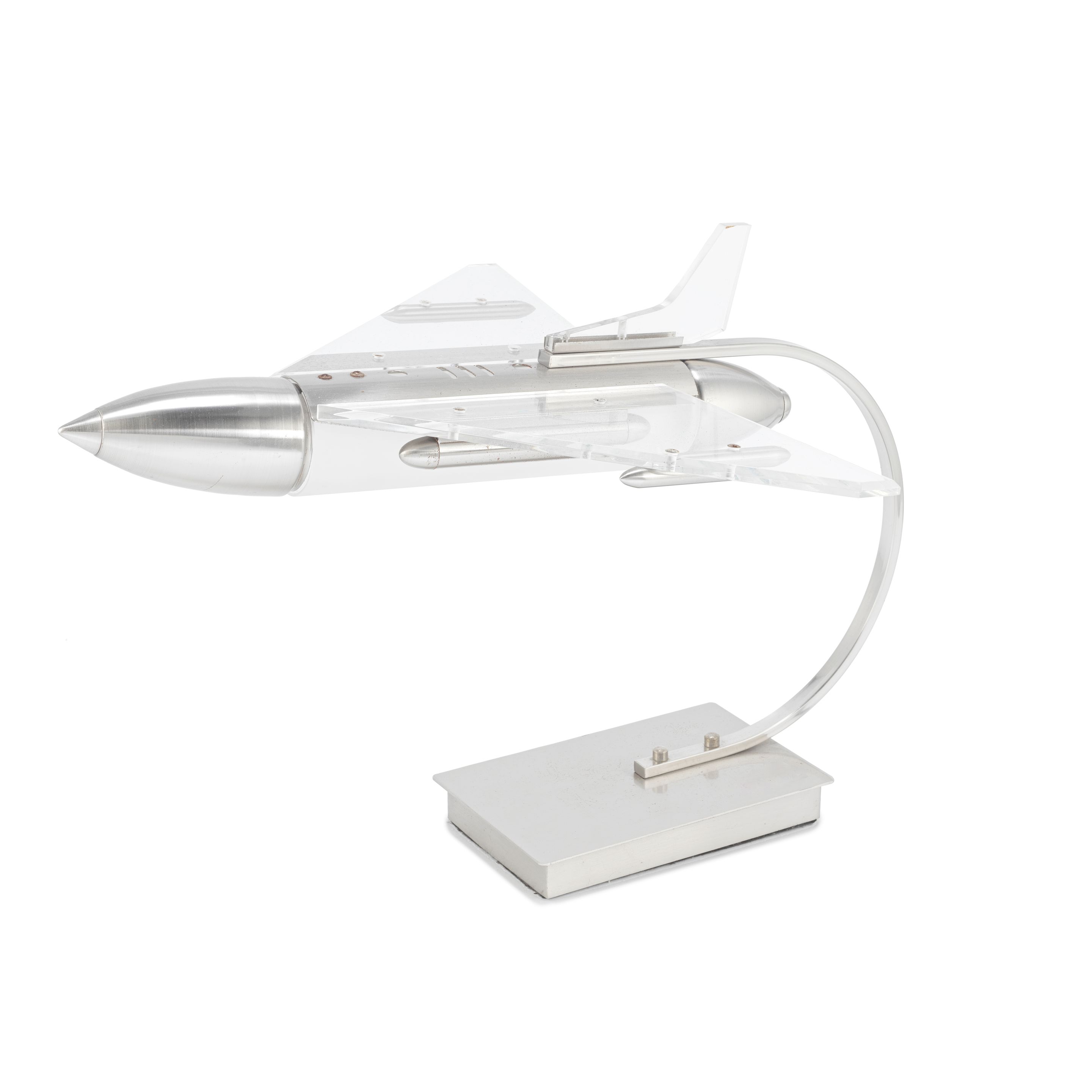 Bonhams : A polished steel and clear perspex jet plane table lamp circa ...