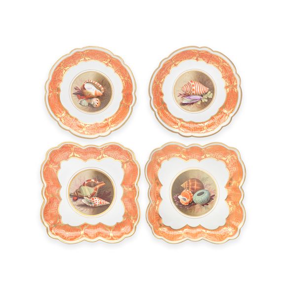 Bonhams : Four Barr, Flight and Barr Worcester shell-painted dishes ...