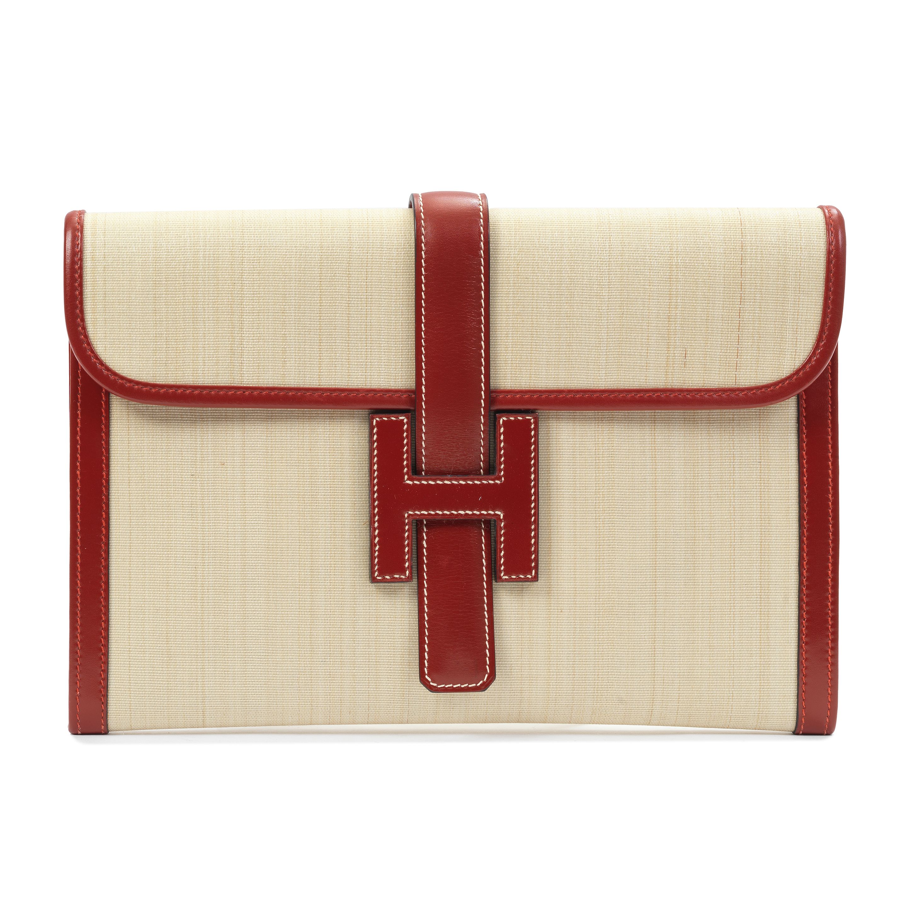 Bonhams : Hermès a Rouge H Box Leather and Crinoline Jige Clutch PM ...