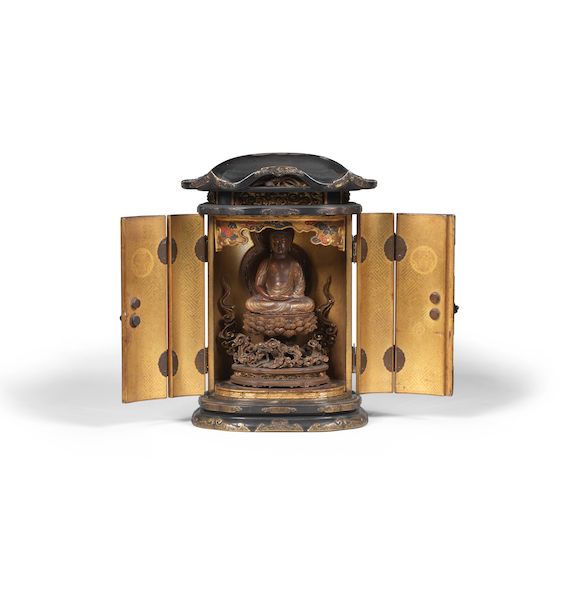 Bonhams : A Japanese large lacquered portable zushi (shrine) containing ...