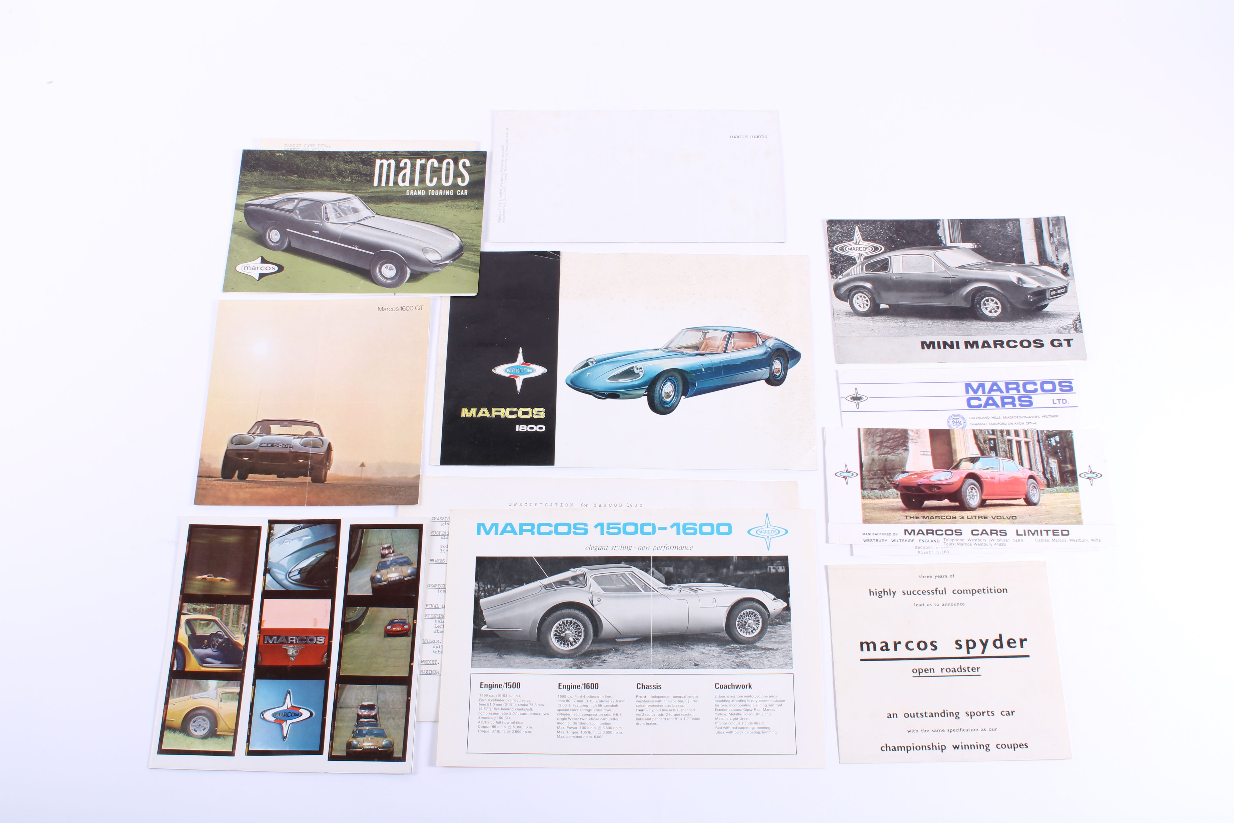 Bonhams Cars : Marcos - assorted sales brochures, catalogues and ephemera, 1962-2005, ((Qty))