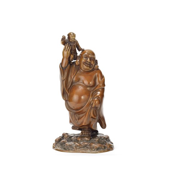 Bonhams : A PATINATED BRONZE FIGURE OF HOTEI Showa Period