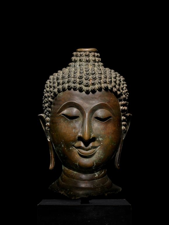 Bonhams : A LARGE COPPER ALLOY HEAD OF BUDDHA NORTHERN THAILAND, LAN NA ...