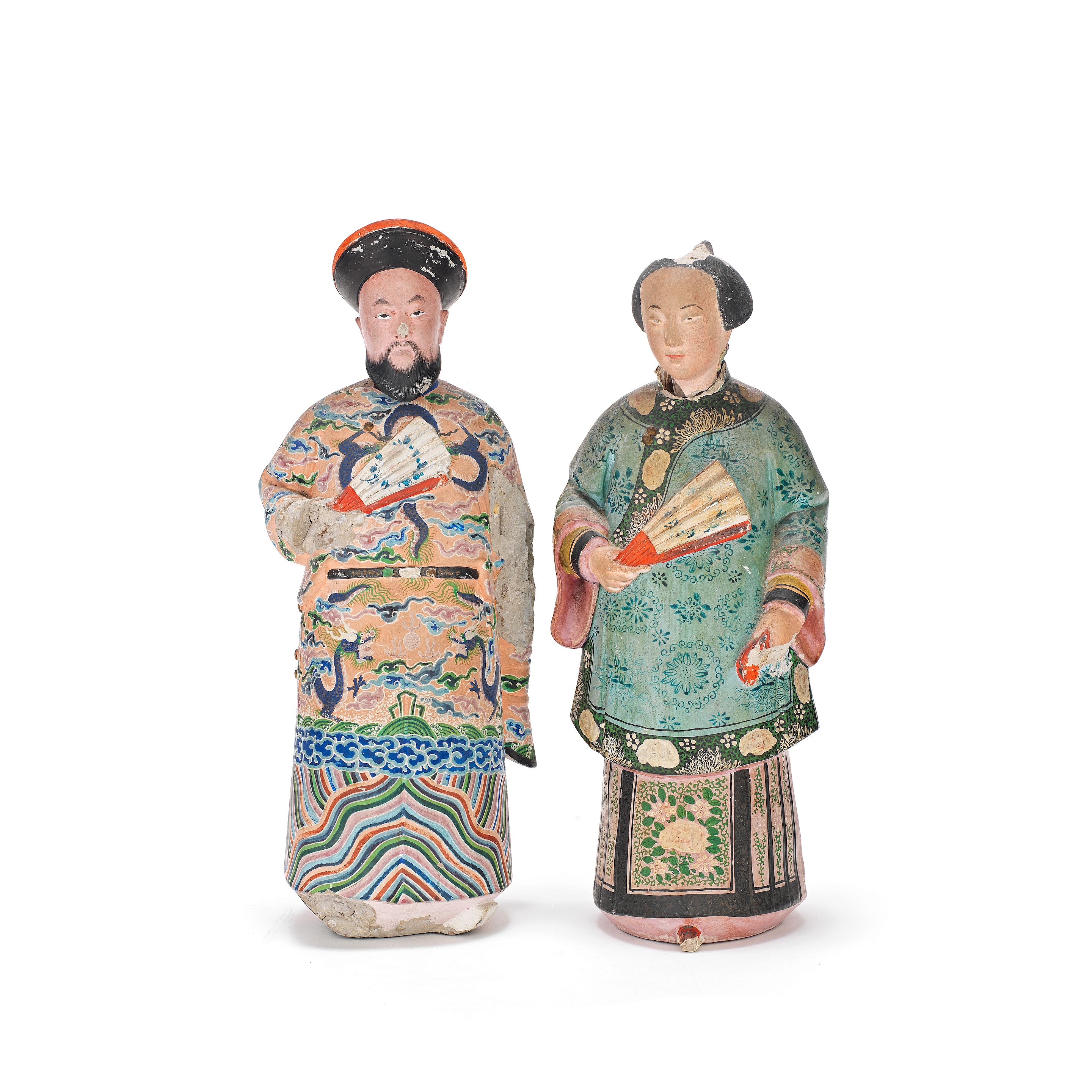 Bonhams : A PAIR OF PAINTED CLAY NODDING-HEAD FIGURES Early 19th ...