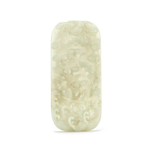 Bonhams : A CARVED PALE CELADON JADE 'BATS' PANEL 19th century