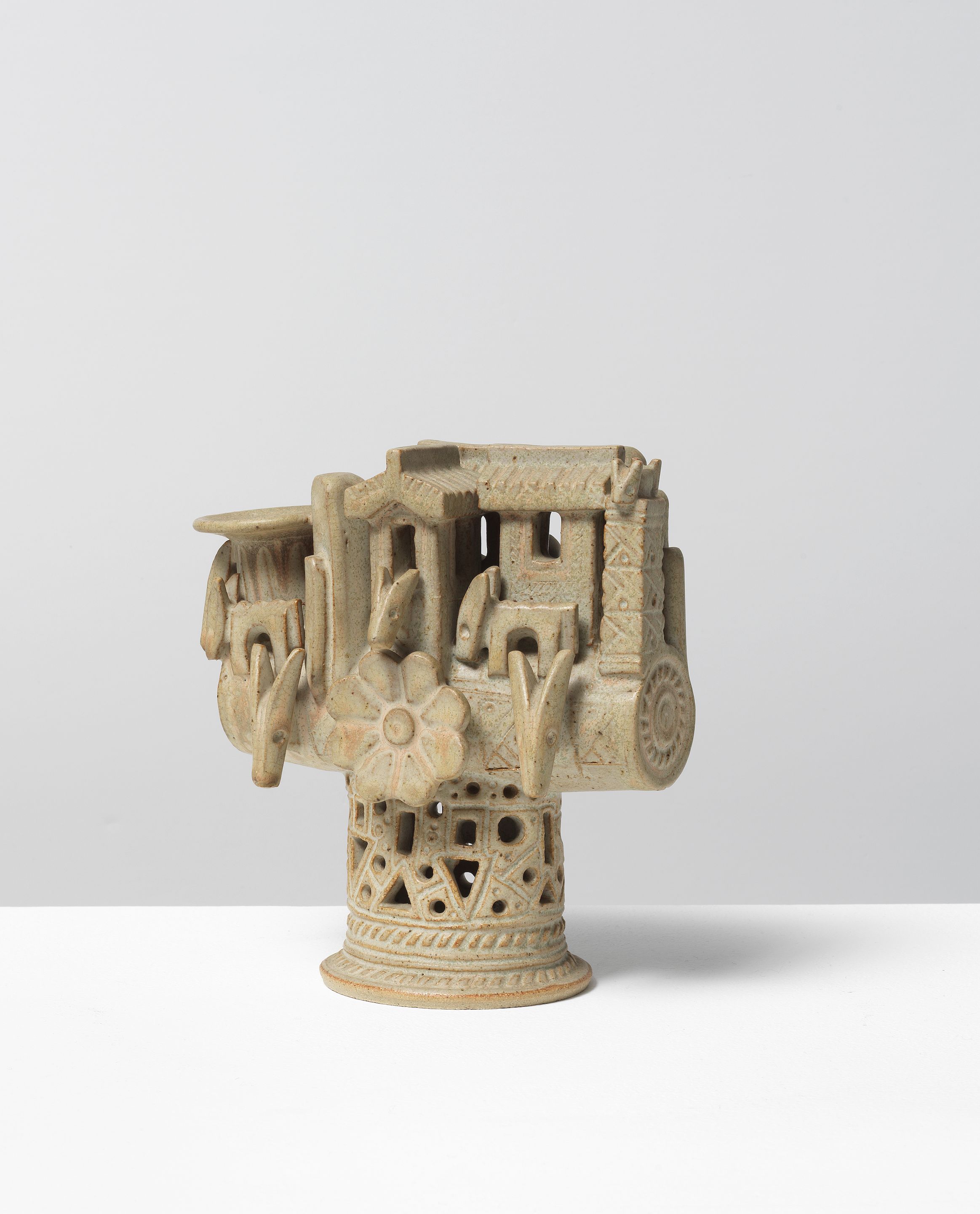 Bonhams : Ian Godfrey Barrel pot with landscape, 1970s-1980s