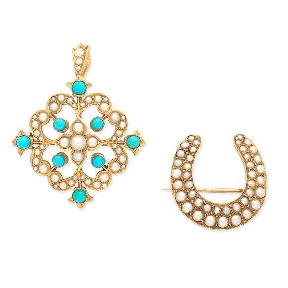 Bonhams : TWO GEM-SET BROOCHES, (2)