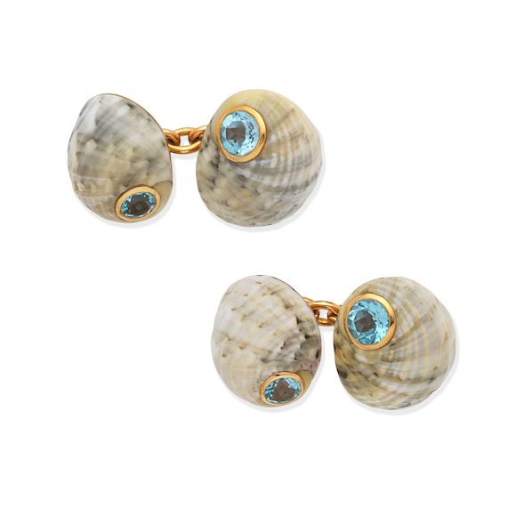 Bonhams : TRIANON FOR SEAMAN SCHEPPS: SHELL AND TOPAZ CUFFLINKS