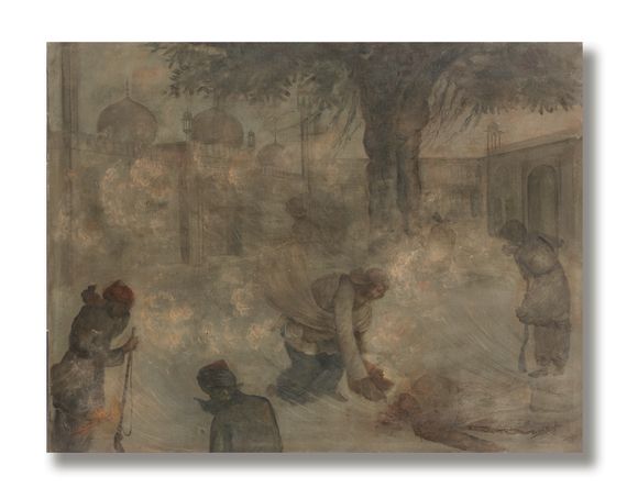 Bonhams : The Sikh devotee, Bhai Jaita, recovering the head of the ninth Guru, Guru Tegh Bahadur ...