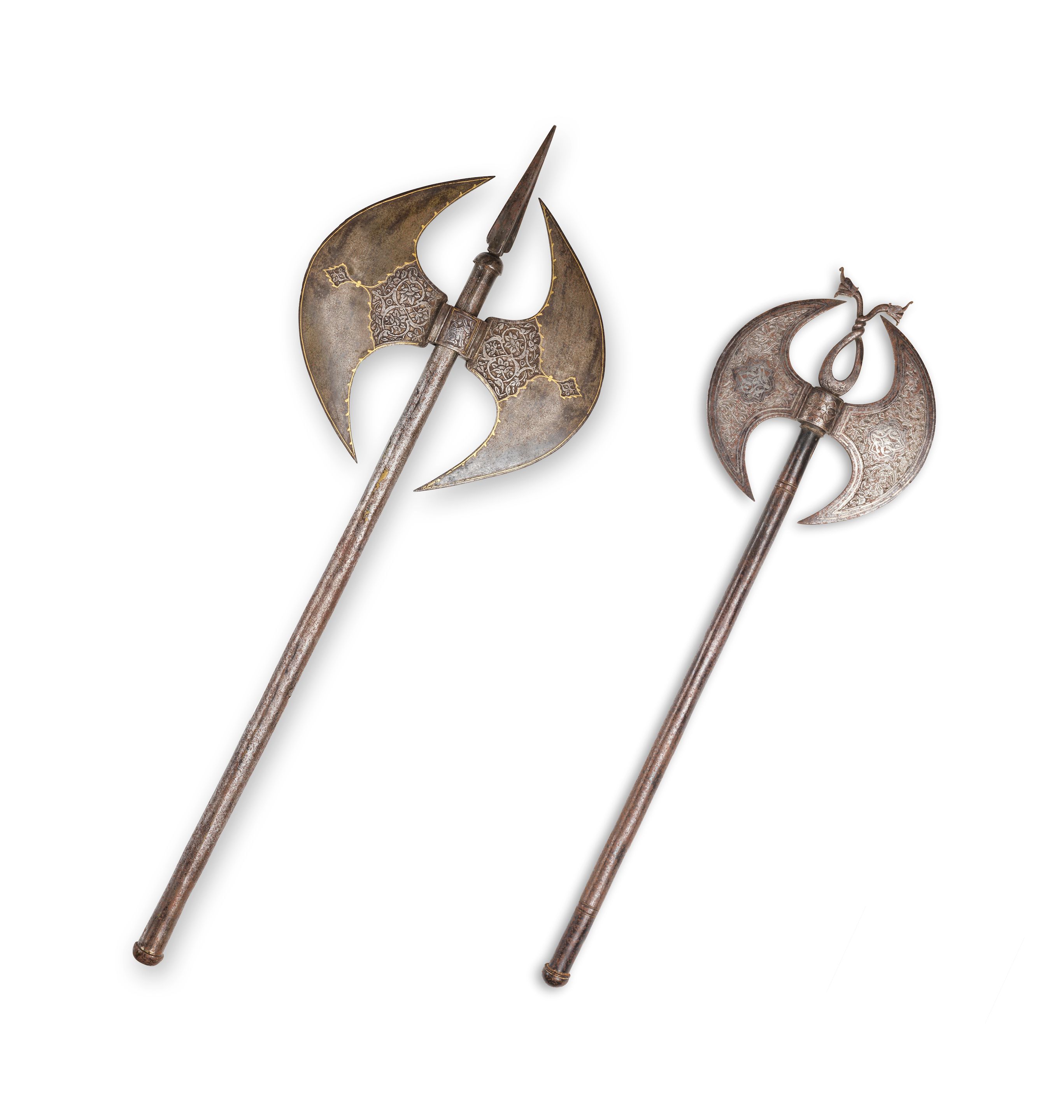 Bonhams Cornette de Saint Cyr : Deux haches Qajar en acier à double ...