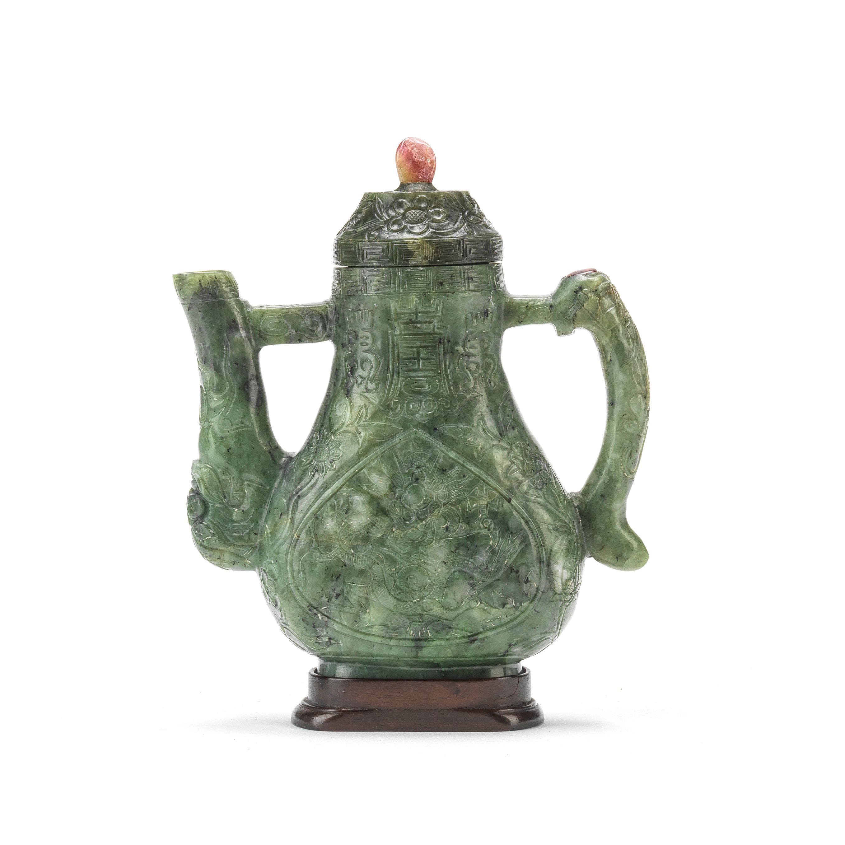 Bonhams : A GEM-INSET SPINACH JADE MING-STYLE EWER AND COVER 19th ...
