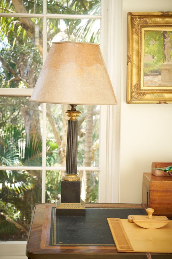Bonhams : A bronze column lamp height: 59.0cm (base)