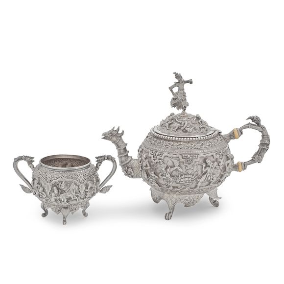Bonhams : A Burmese silver teapot and twin-handled sugar bowl Lower ...