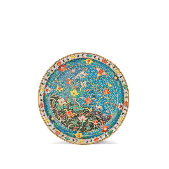 Bonhams : A CLOISONNÉ ENAMEL 'LOTUS POND' DISH Late Ming Dynasty