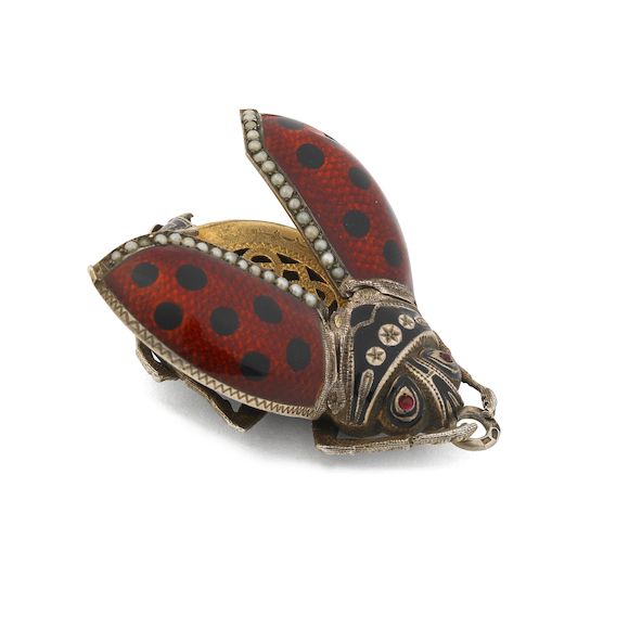 Bonhams : A German novelty silver-gilt and enamelled 'ladybird ...