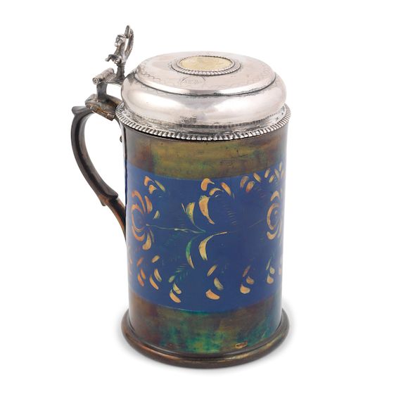 Bonhams : A hybrid English / Continental silver covered pottery tankard ...