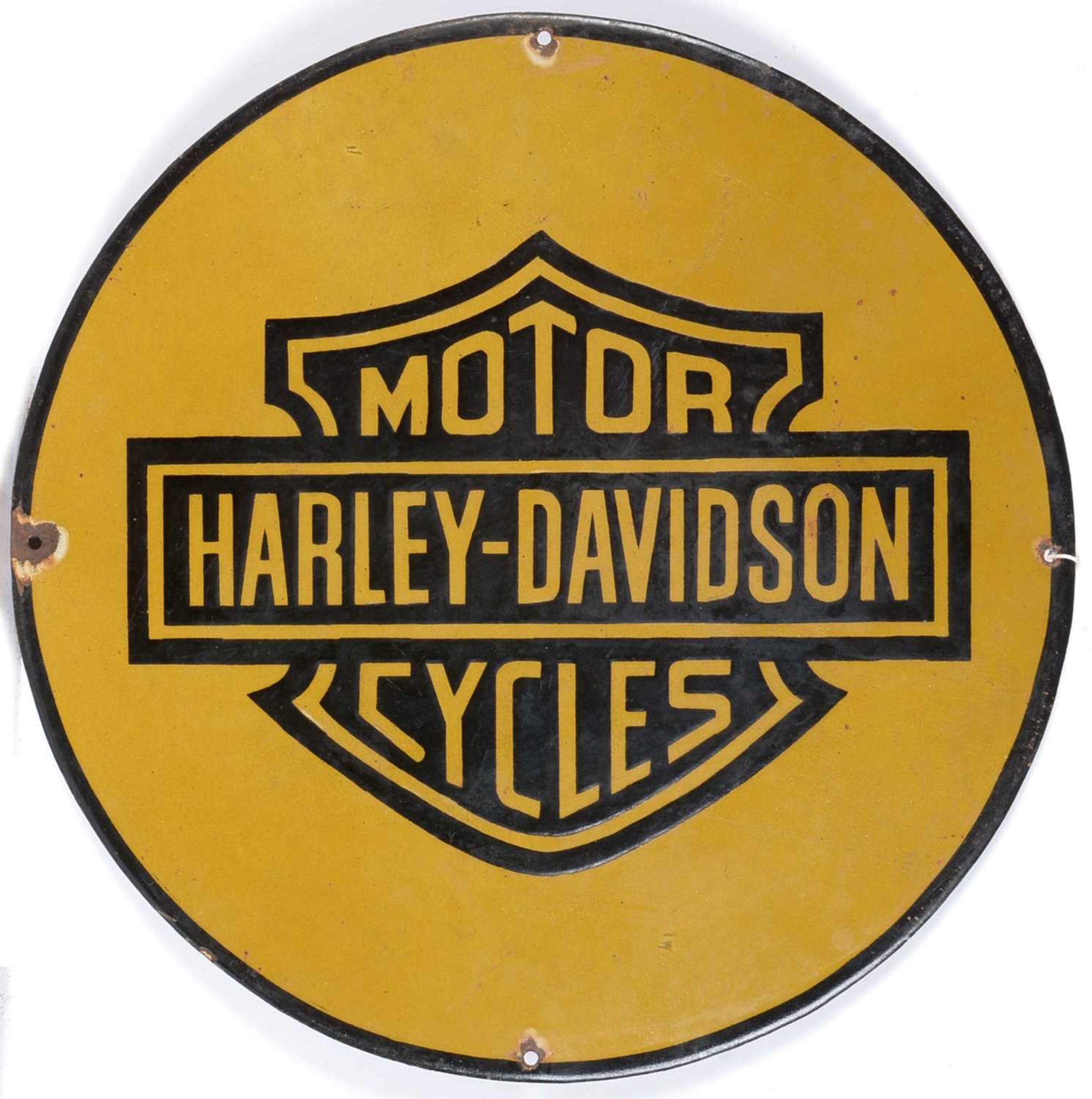 Bonhams Cars : A circular Harley-Davidson Motor Cycles enamel sign