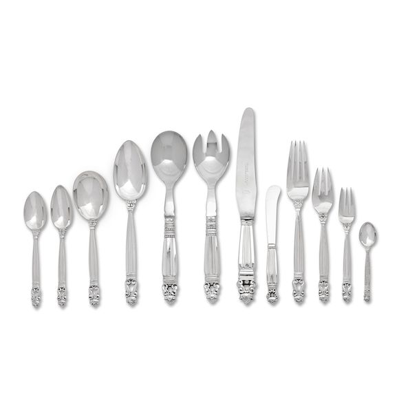 Bonhams : GEORG JENSEN: a Danish silver Acorn (Konge) table service of ...