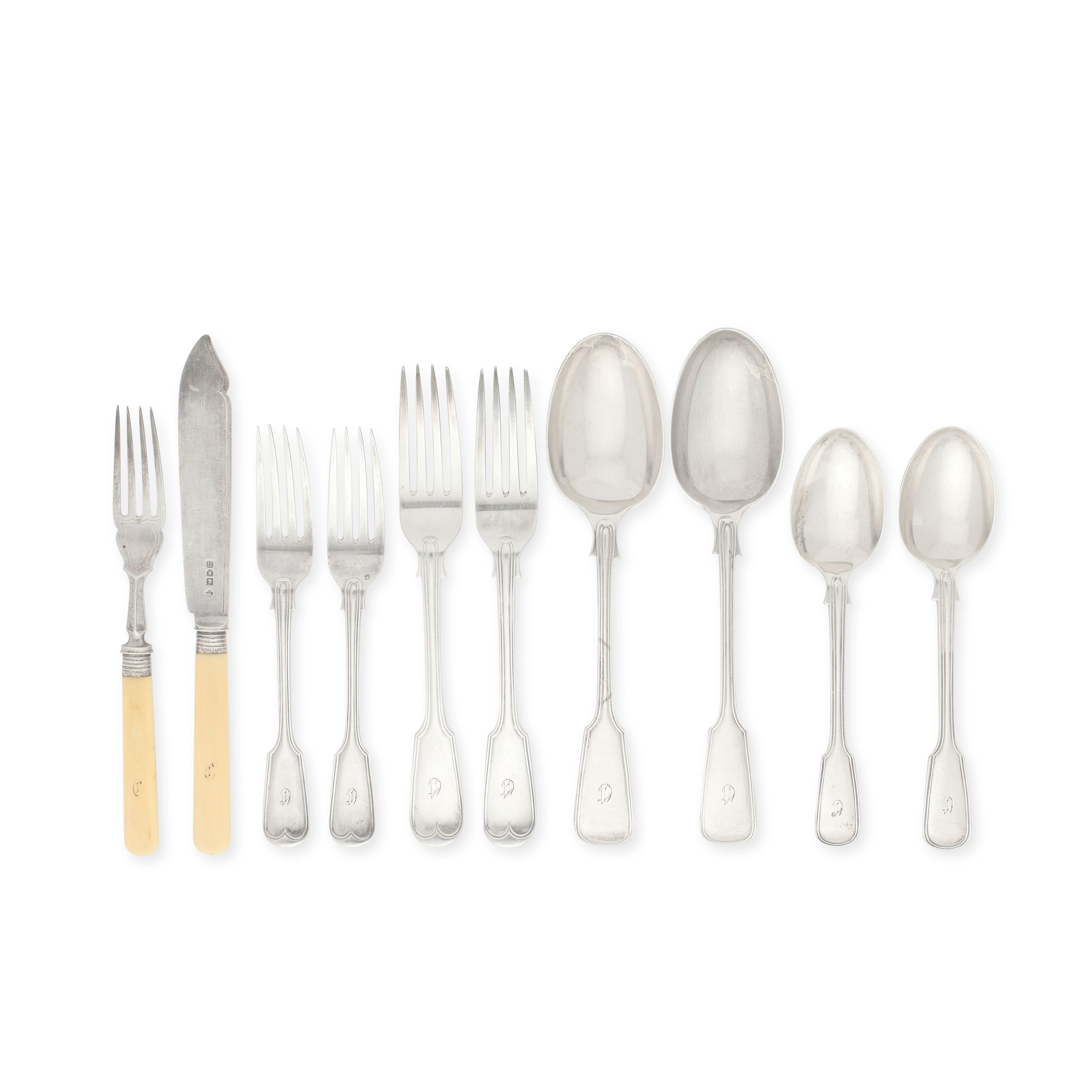 Bonhams : An Edwardian silver Fiddle and Thread pattern flatware ...