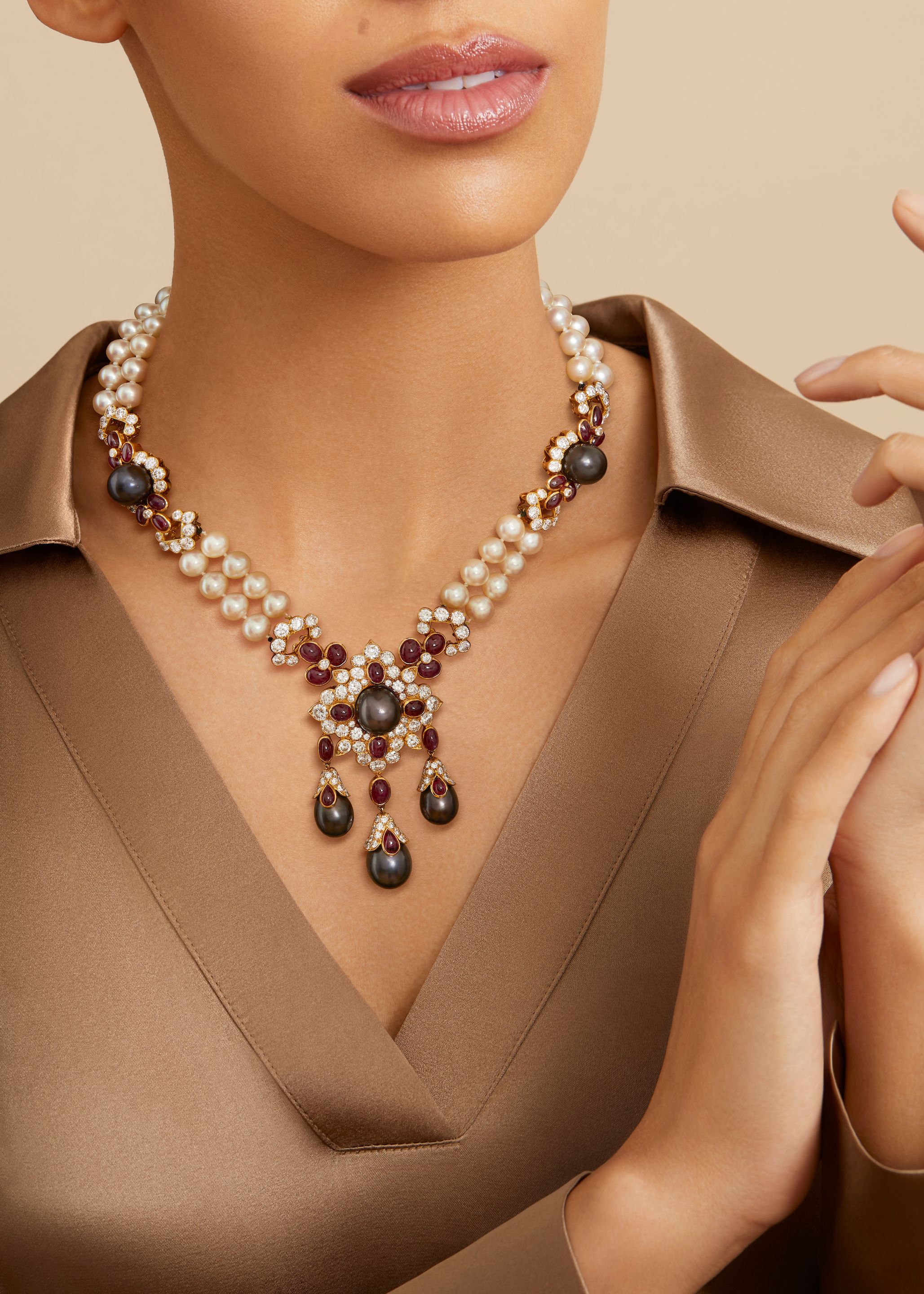 Bonhams : VAN CLEEF & ARPELS CULTURED PEARL, RUBY AND DIAMOND NECKLACE ...