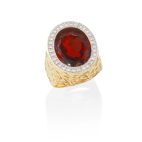 Bonhams : ANDREW GRIMA: GARNET AND DIAMOND RING, 1972