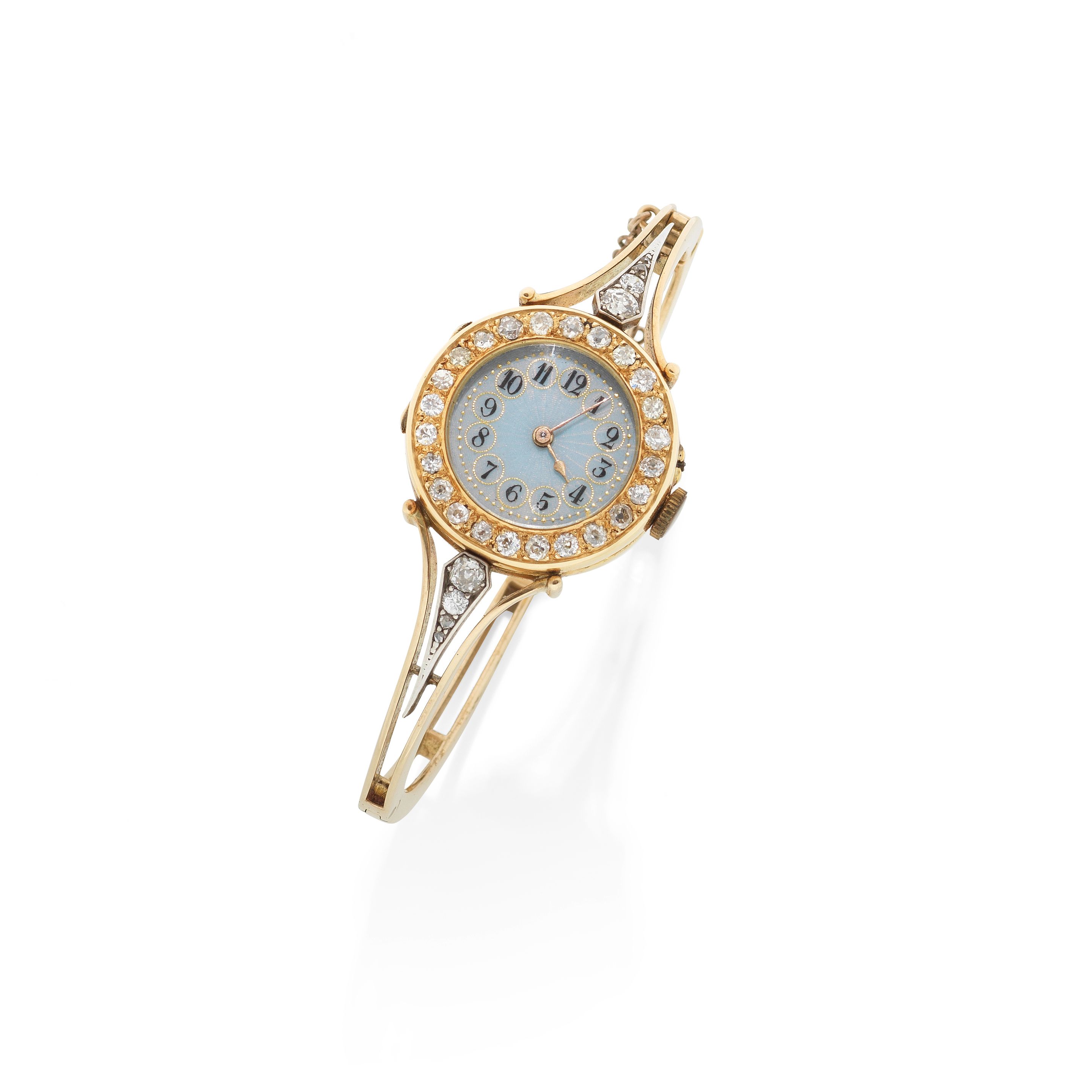 Bonhams : LE ROY & FILS GOLD, ENAMEL AND DIAMOND WATCH BANGLE,