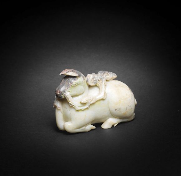 Bonhams : A RARE 'BURNT' JADE CARVING OF A DEER 17th/18th century (3)