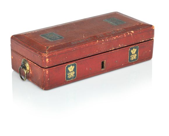 Bonhams : A 19th century secretary of Scotland red leather dispatch box