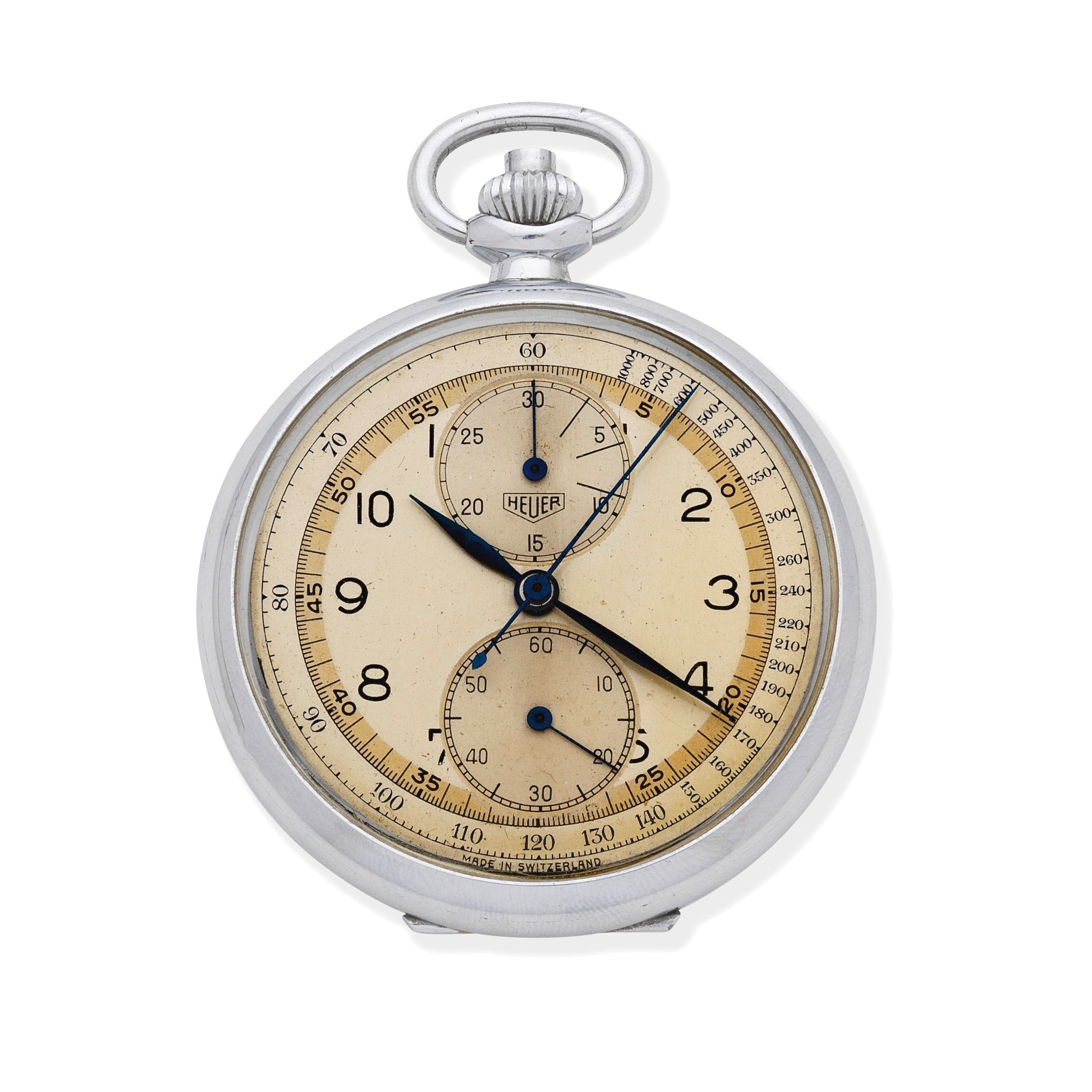 Bonhams : Heuer. A stainless steel keyless wind open face chronograph ...