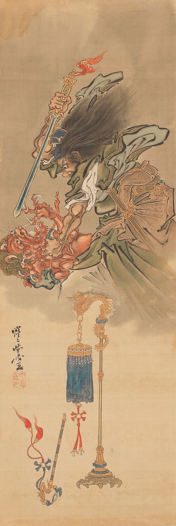 Bonhams : KAWANABE KYOSAI (1831-1889) Shoki and Oni Meiji era (1868 ...