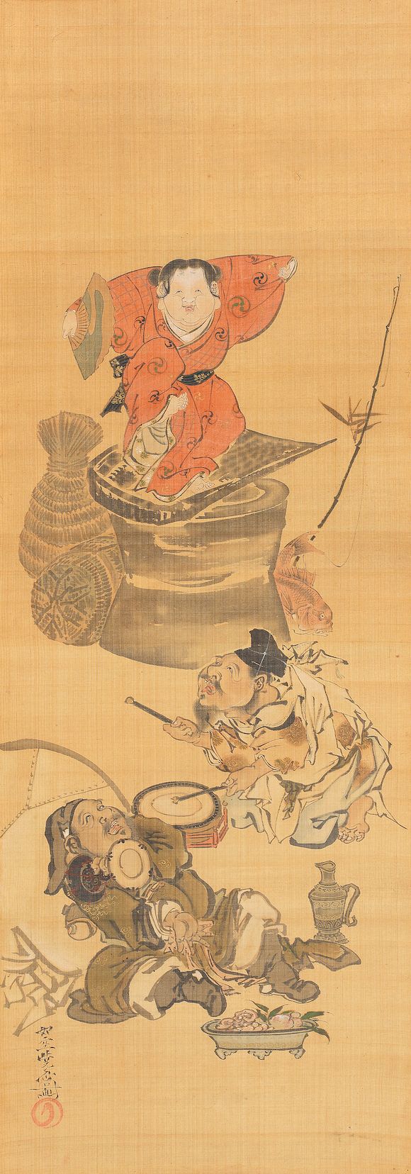 Bonhams : KAWANABE KYOSAI (1831-1889) Daikoku, Ebisu, and Otafuku at Leisure Meiji era (1868 ...
