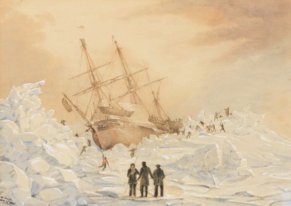 Bonhams : William Smyth (British, 1799-1877) HMS Terror trapped in pack ice in the Frozen Strait