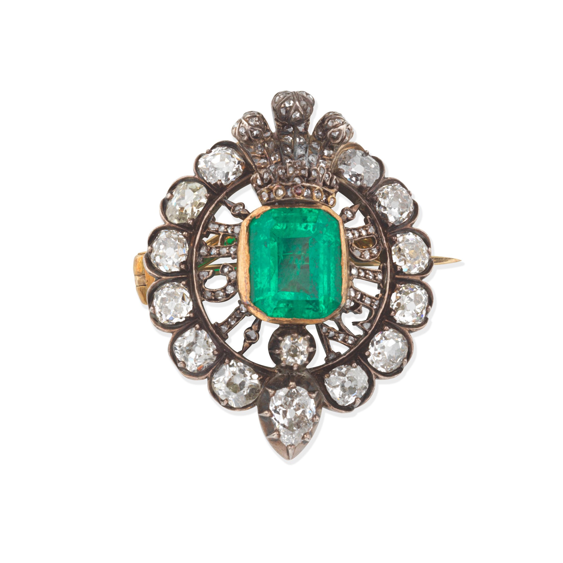 Bonhams : EMERALD DOUBLET AND DIAMOND PRINCE OF WALES BROOCH,