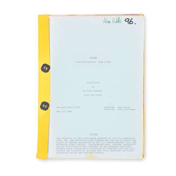 Bonhams : The Princess Bride A Revised Final Draft Script, Buttercup ...