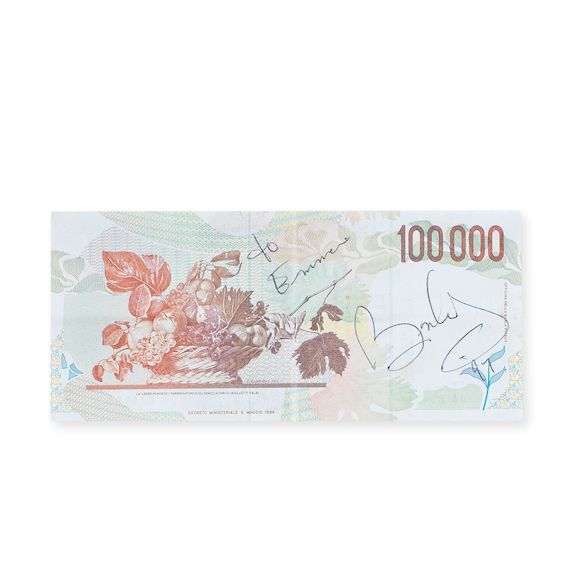 Bonhams : Queen A Brian May Autographed Italian Banknote, 1997,