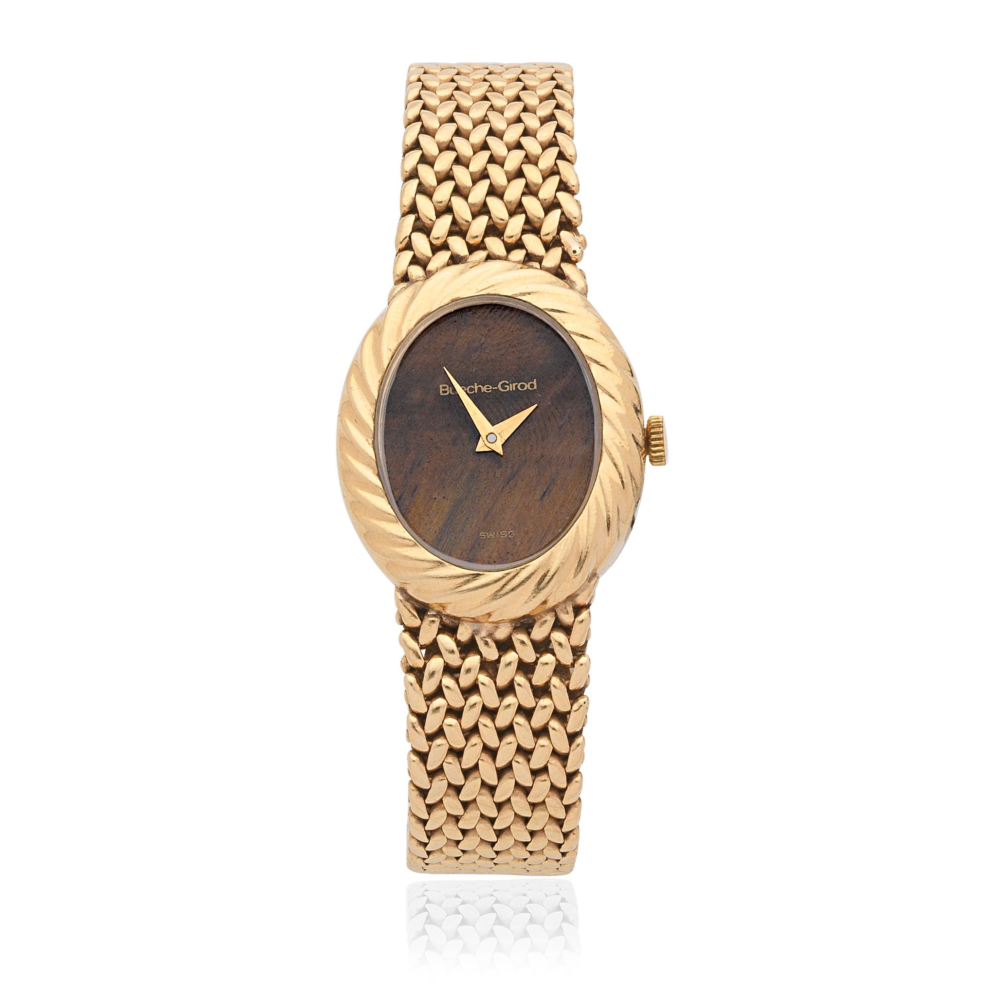 Bonhams : Bueche-Girod. A 9K gold quartz bracelet watch with tiger's ...