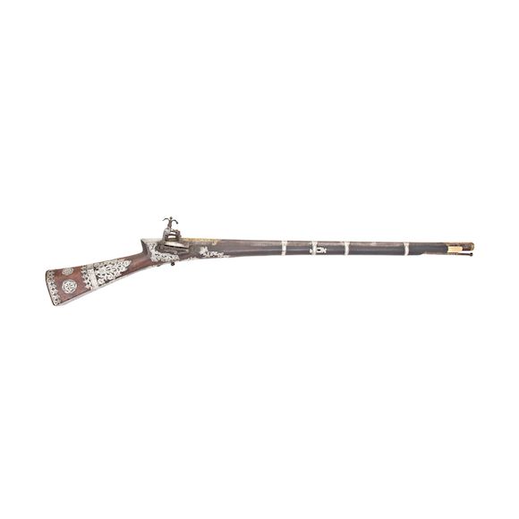 Bonhams : A Turkish 18-Bore Miquelet-Lock Silver-Mounted Rifle (Shishana)