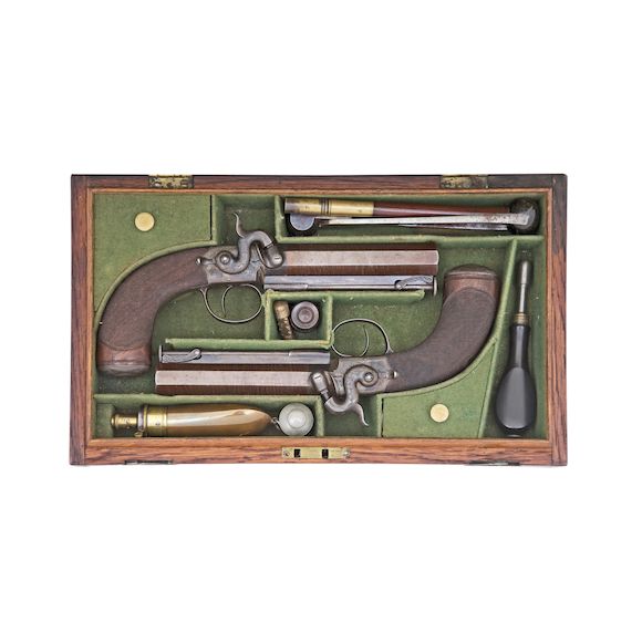 Bonhams : A Cased Pair Of Percussion Box-Lock Belt Pistols Of Carbine Bore