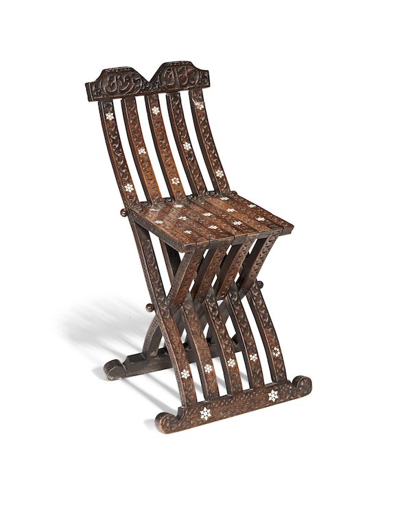Bonhams : A Damascus mother-of-pearl-inlaid wood folding chair Syria ...