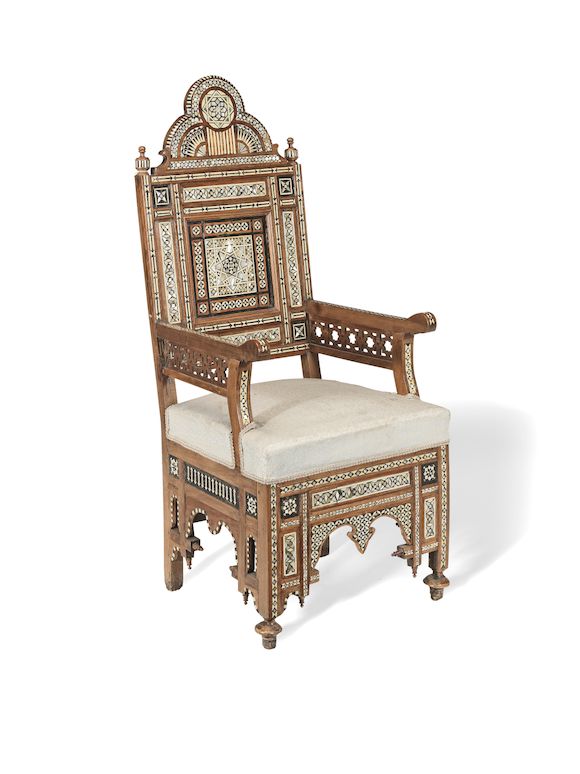 Bonhams : A Damascus mother-of-pearl-inlaid throne chair Syria, circa 1920