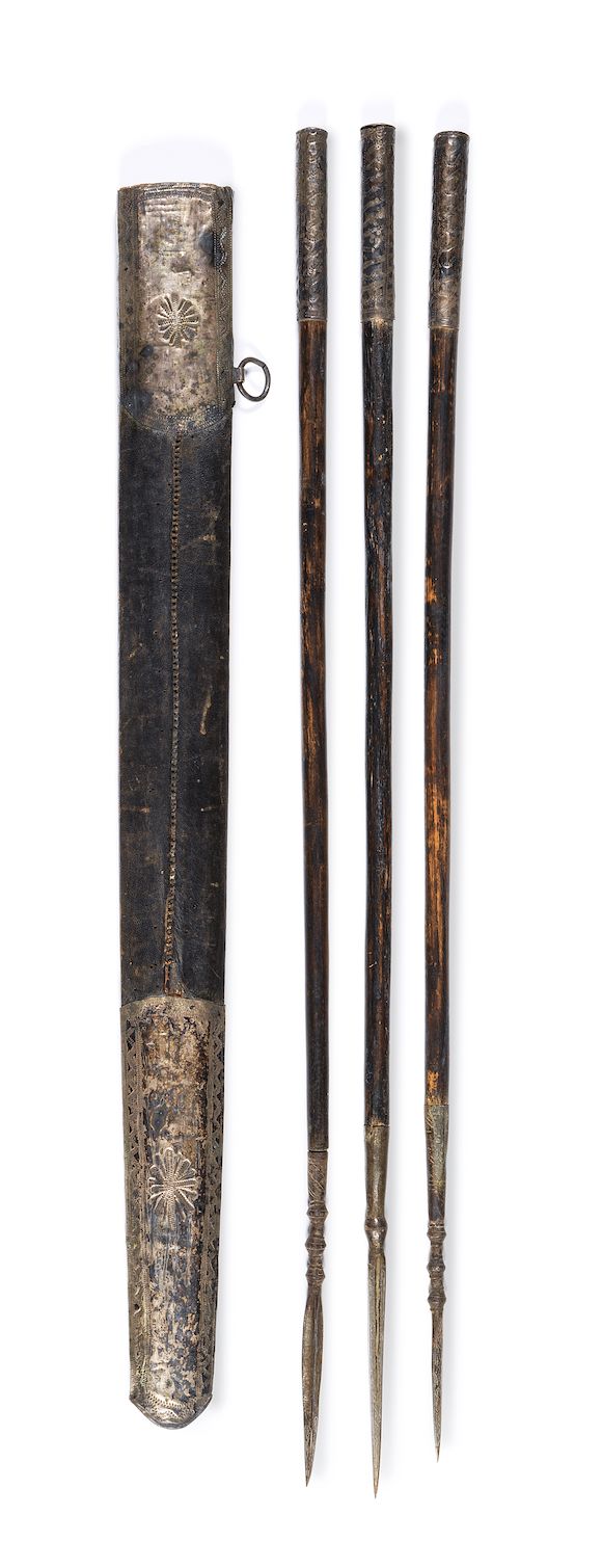 Bonhams : A rare set of three Ottoman silver-damascened steel Jarids ...