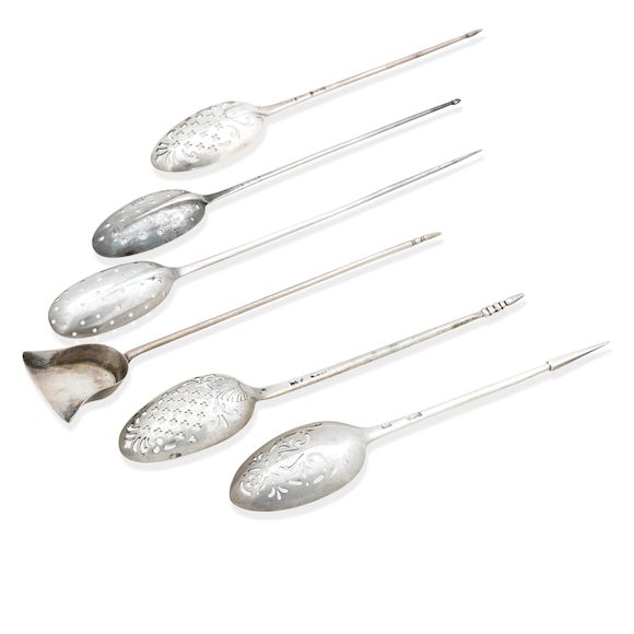 Bonhams : A COLLECTION OF SILVER MOTE SPOONS 18th Century (6)