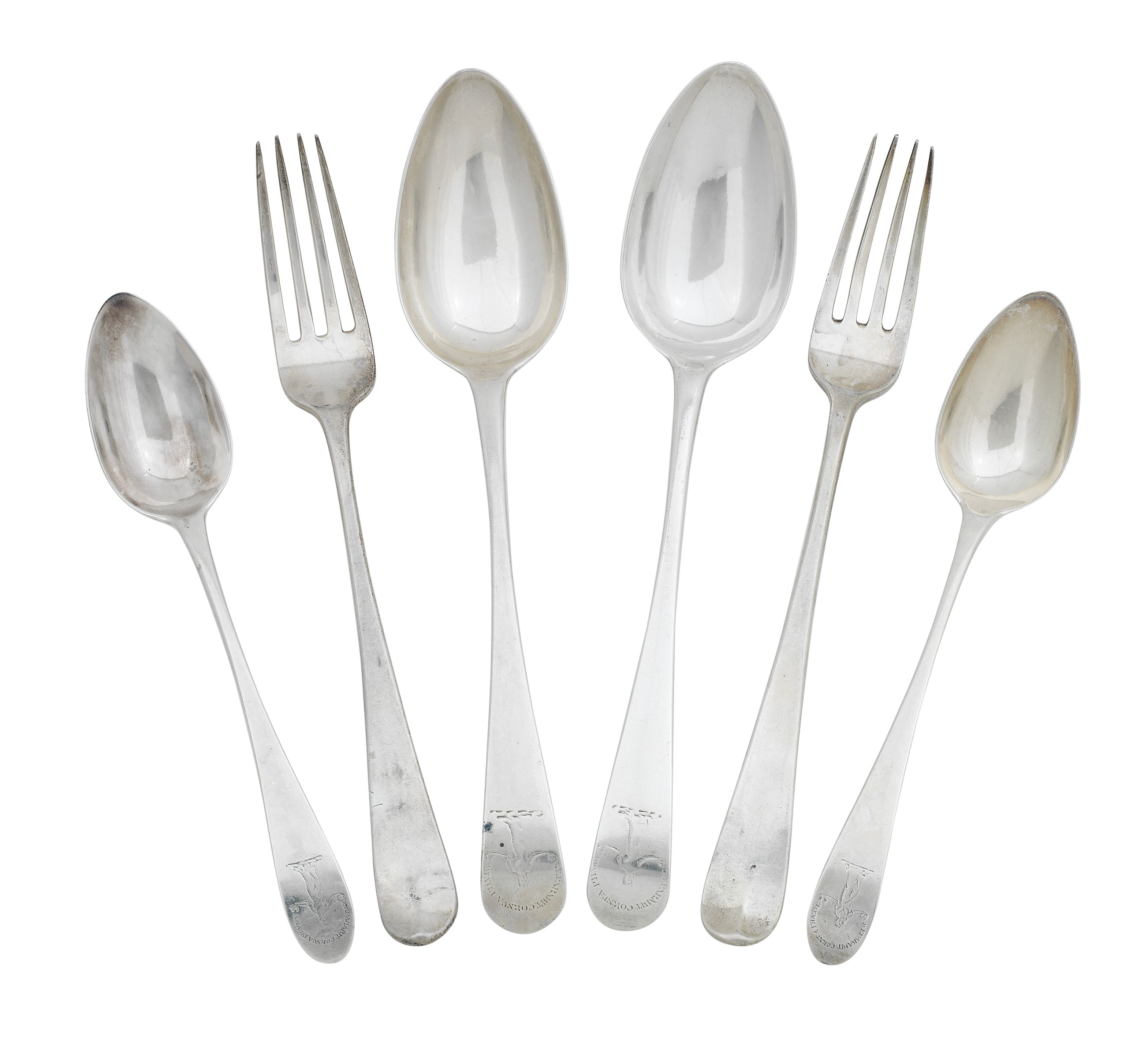 Bonhams : AN ASSEMBLED GEORGE III SILVER CANTEEN OF OLD ENGLISH PATTERN ...