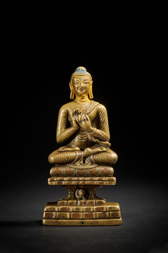 Bonhams Cornette de Saint Cyr : STATUETTE DU BOUDDHA SHAKYAMUNI EN LAITON AVEC INCRUSTATION D ...