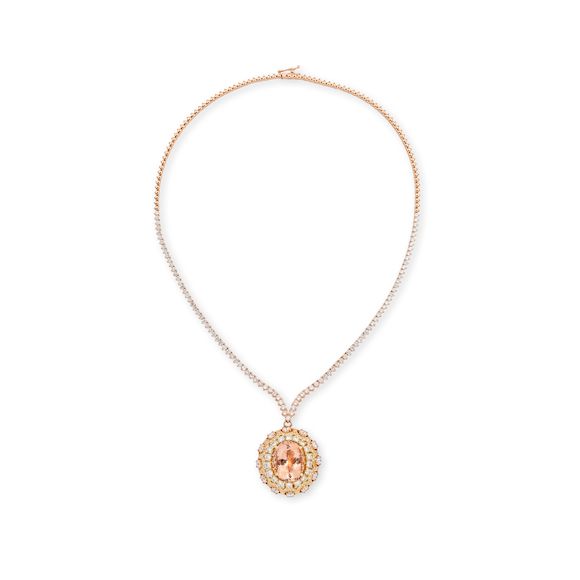 Bonhams Cornette de Saint Cyr : COLLIER MORGANITE ET DIAMANTS